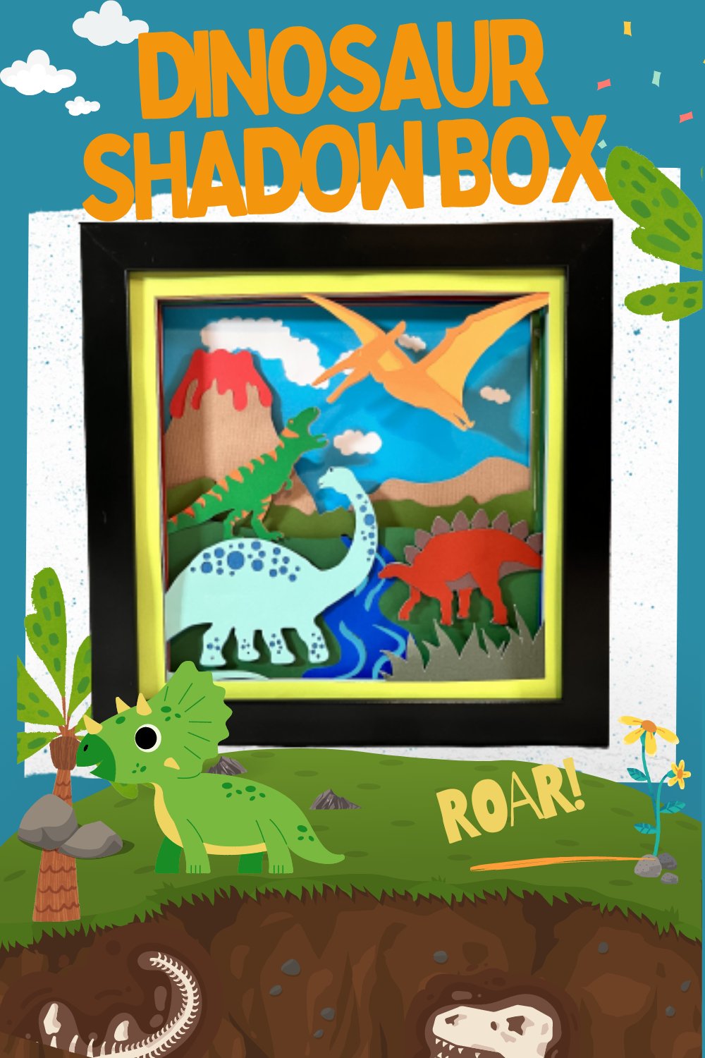 Dinosaur 3D Layered Shadow Box Svg, T Rex Prehistoric Dino