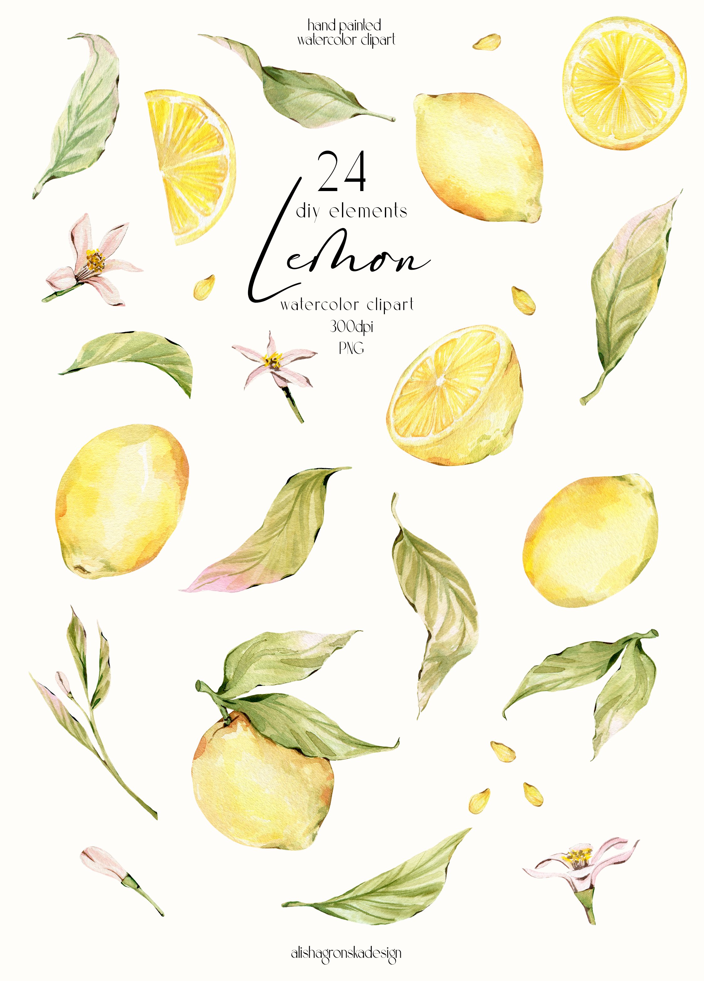 Watercolor Lemon Wreath Clipart - Summer Citrus (4100049)