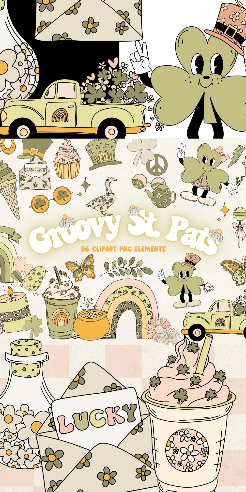 St Patricks Day Clipart Bundle | Groovy St Patricks Clipart