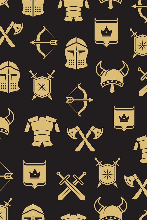 Medieval warriors shield and sword seamless pattern