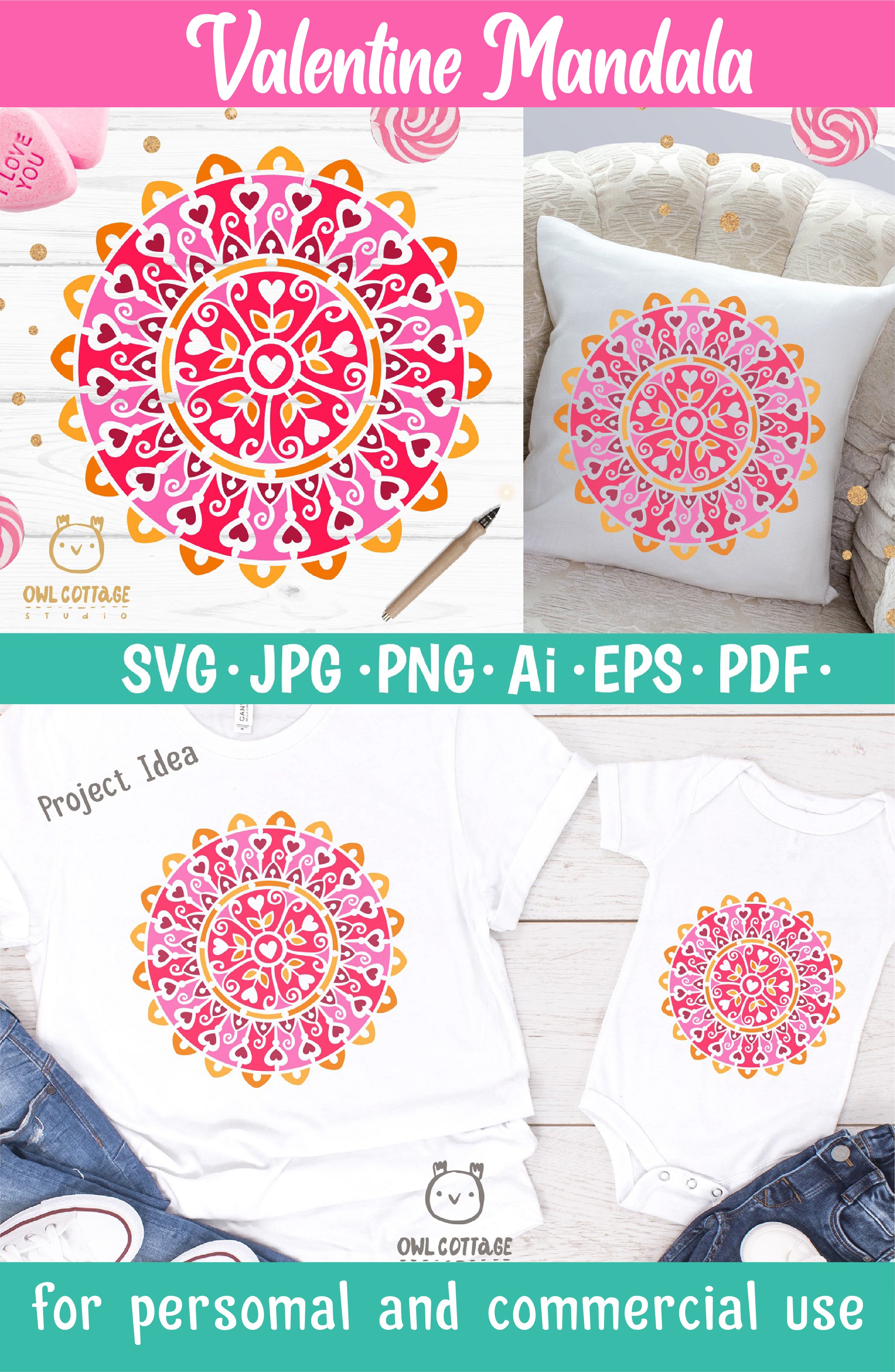 Valentine Mandala with hearts svg , valentines day (1170707)