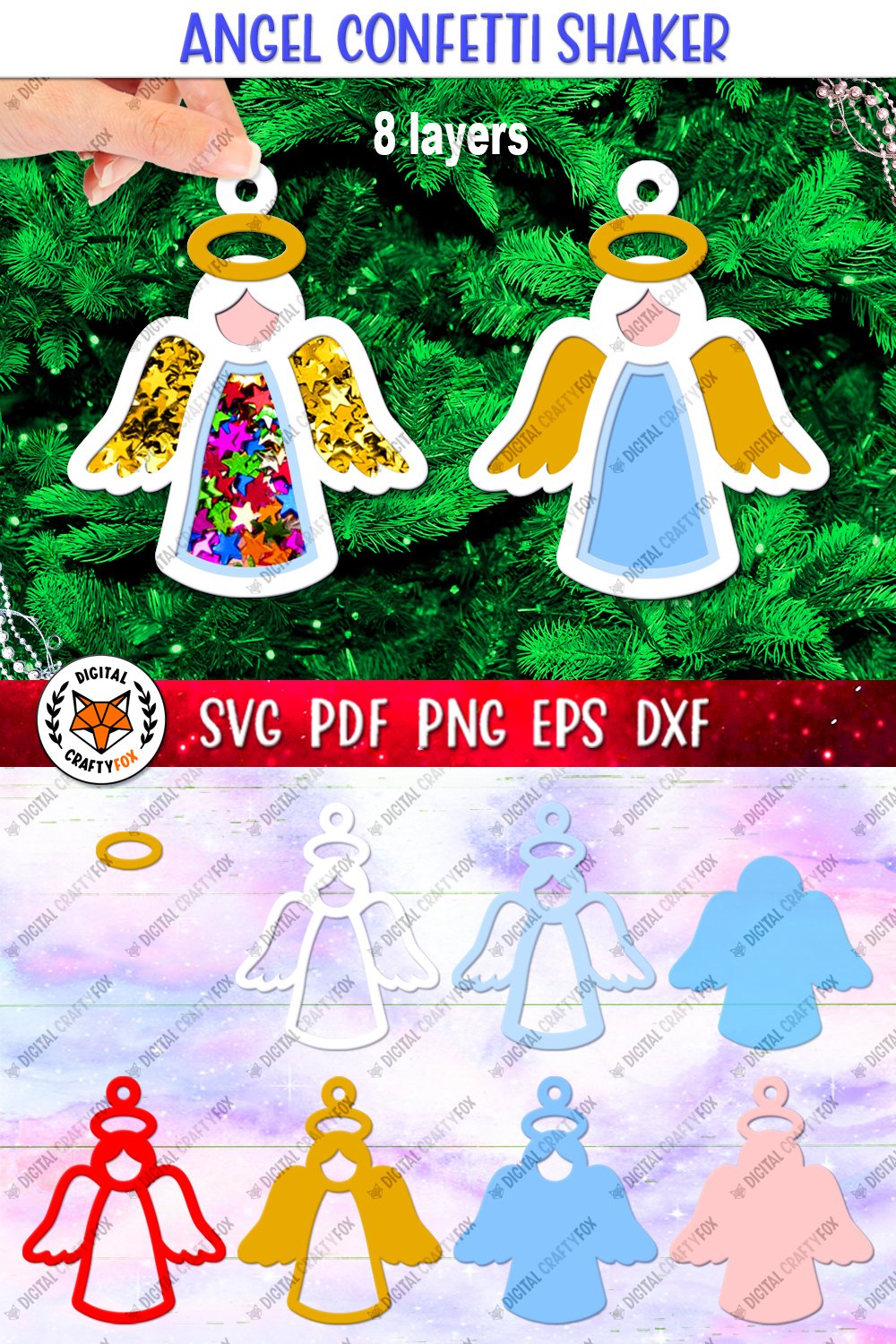 Angel Confetti Shaker Paper Cut, 3D Christmas Ornament SVG