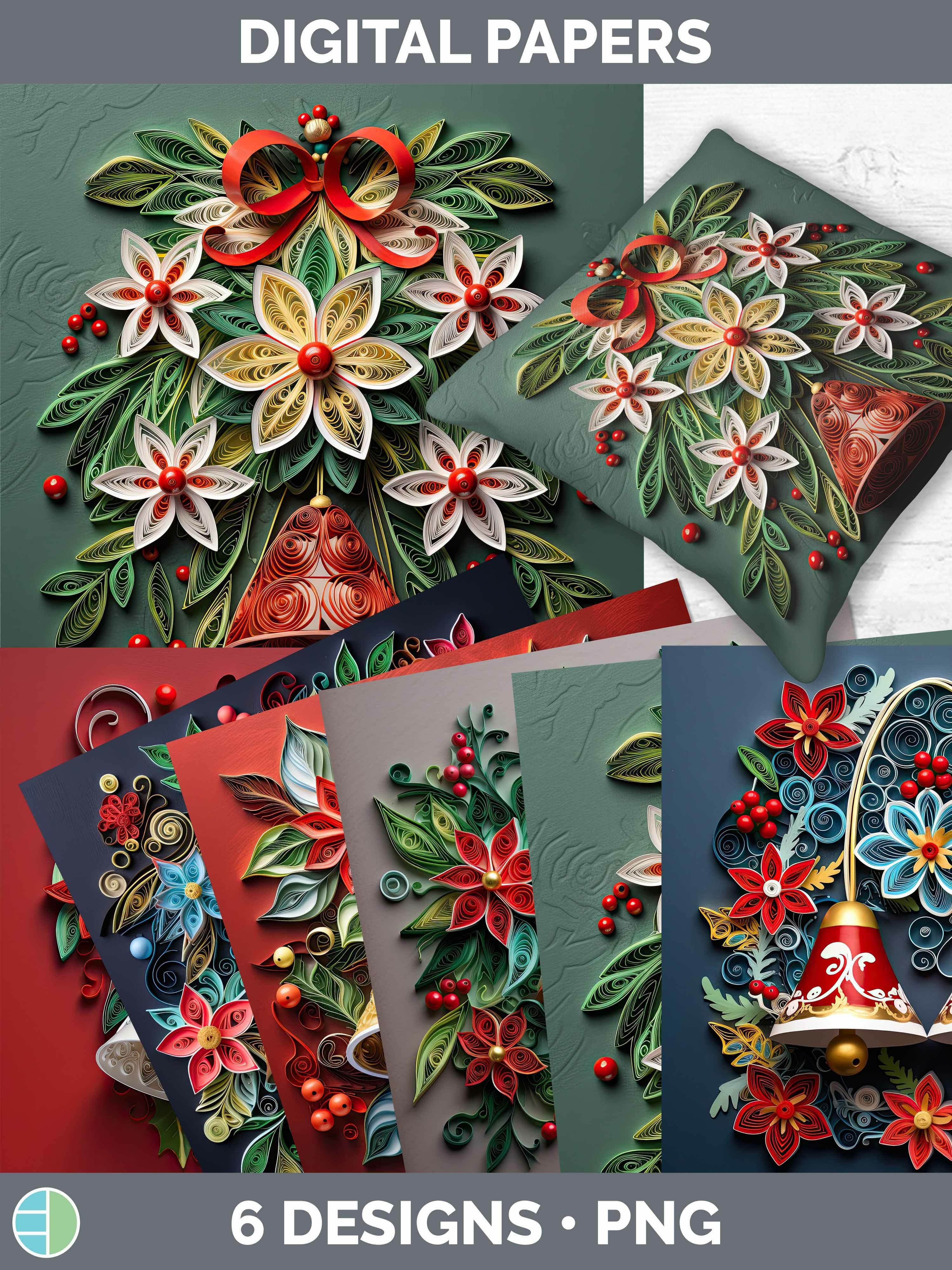 3D Jingle Bells Paper Backgrounds | Bundle Digital Scrapbook