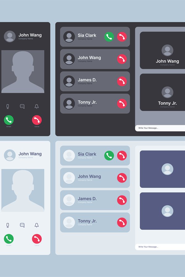 Call screen display. Ui interface kit with video decline pho