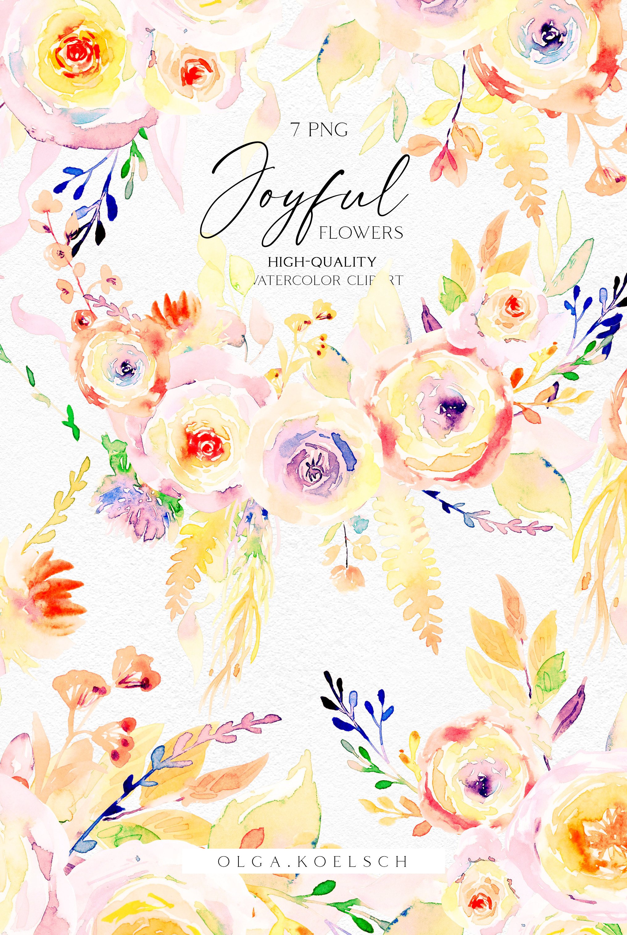Yellow flowers watercolor clipart, Boho bouquets clipart 052