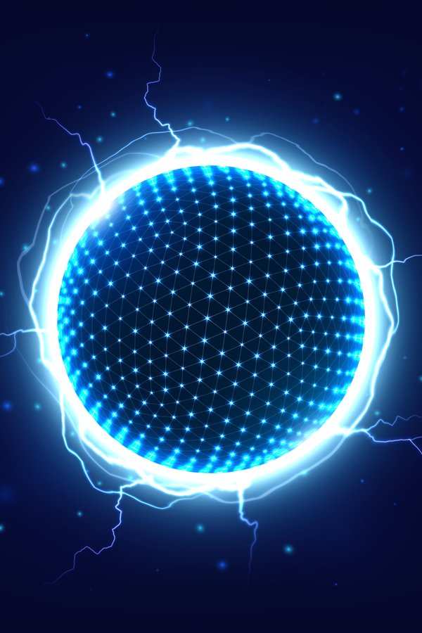 Power energy sphere with electrical thunder shining. Ball wi