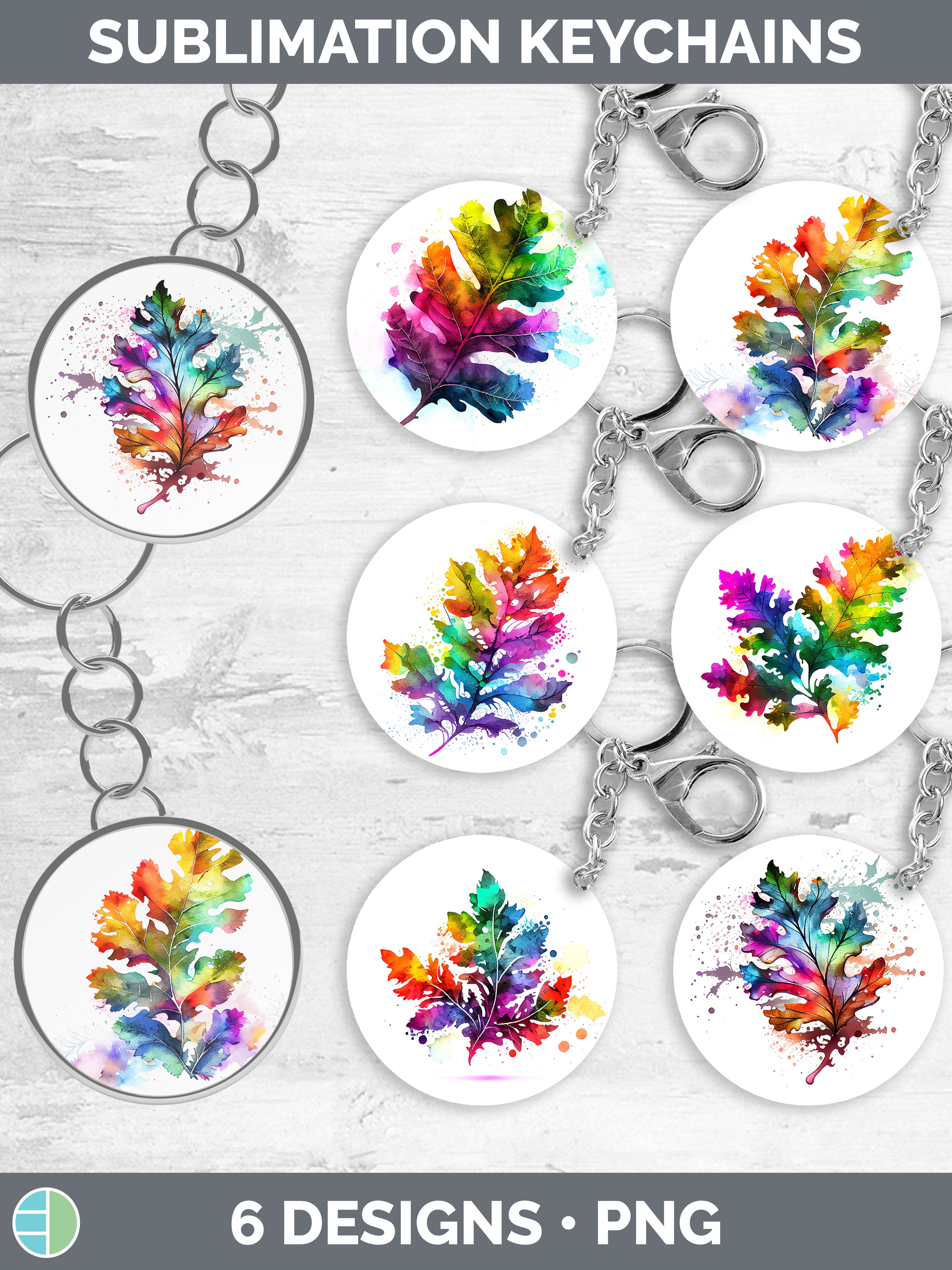 Rainbow Oak Leaves Keychain | Sublimation Keyring Designs Bu