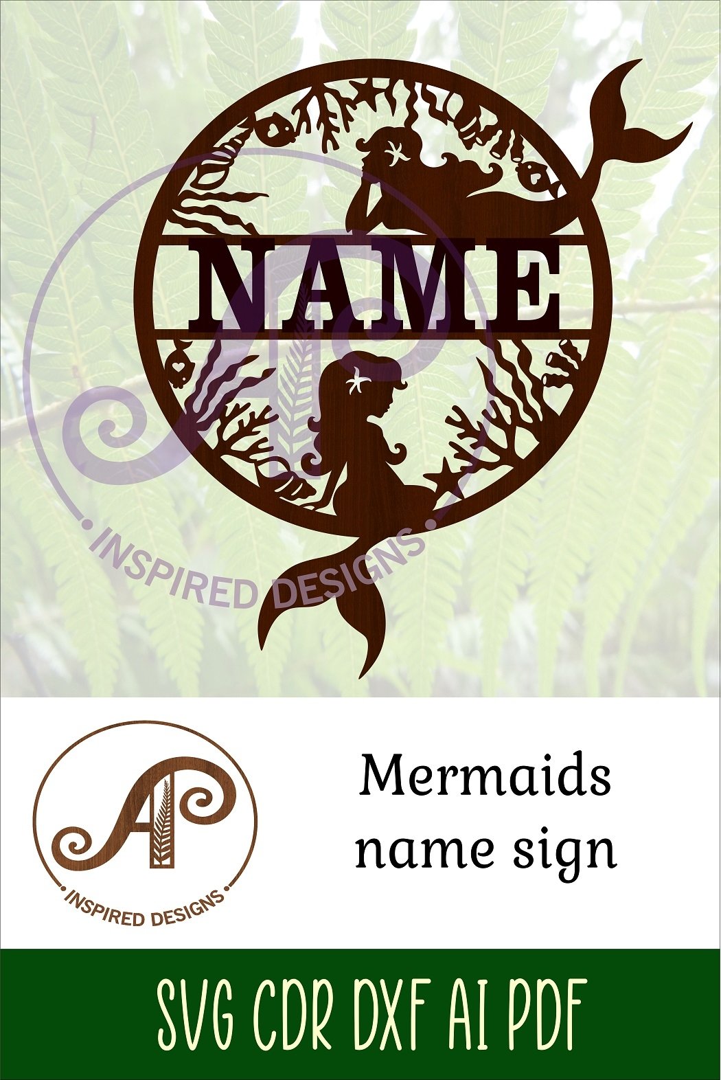Mermaids name sign svg laser cut template