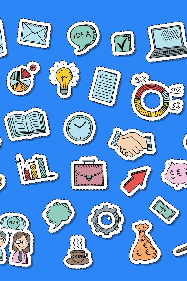 Vector business doodle icons stickers set illustration