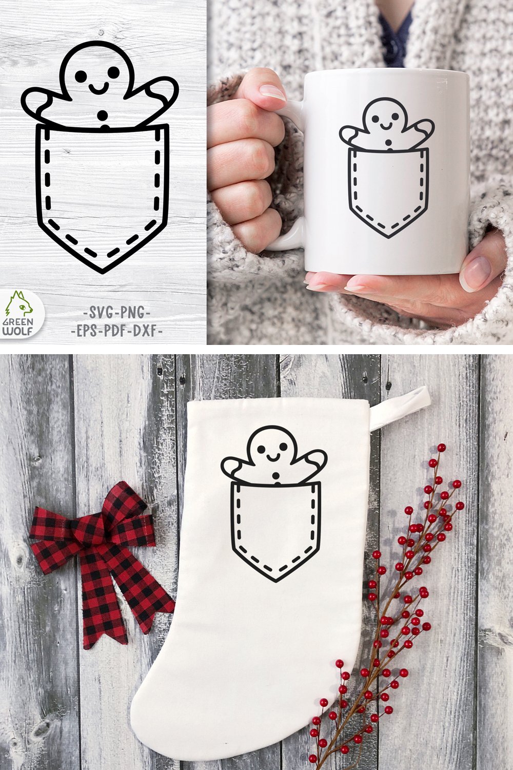 Gingerbread man svg Christmas mug svg Christmas pocket svg