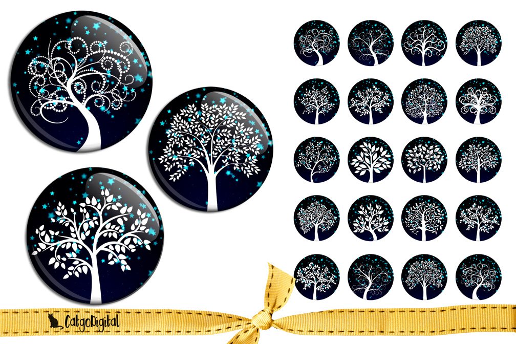 Tree of Life Silhouettes Stars printable circle images