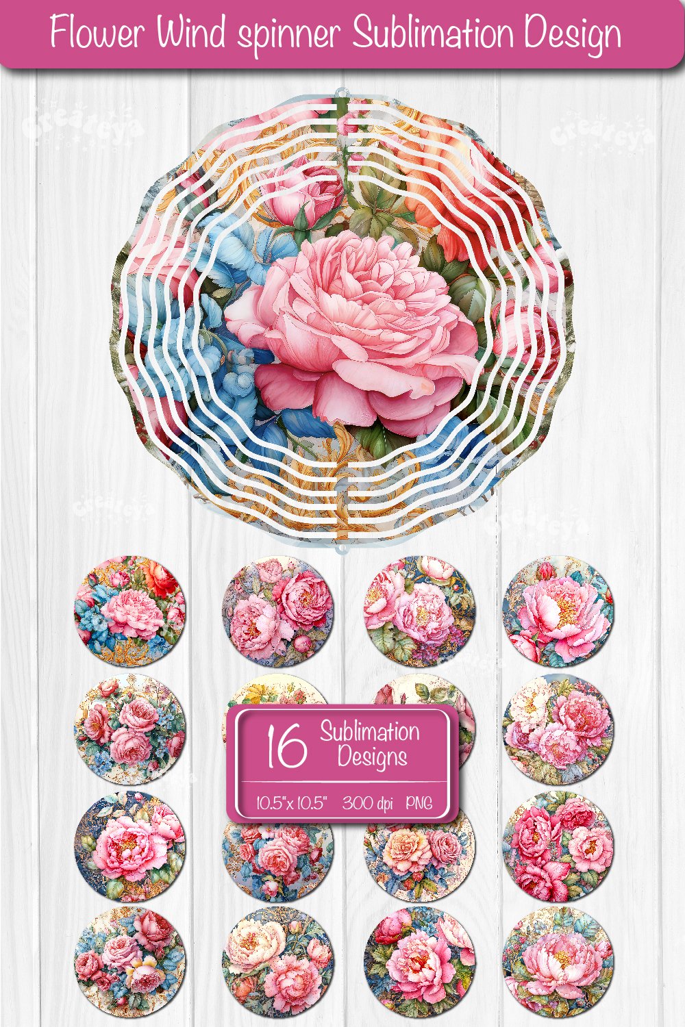 Flower wind spinner sublimation Bundle Round design Peony