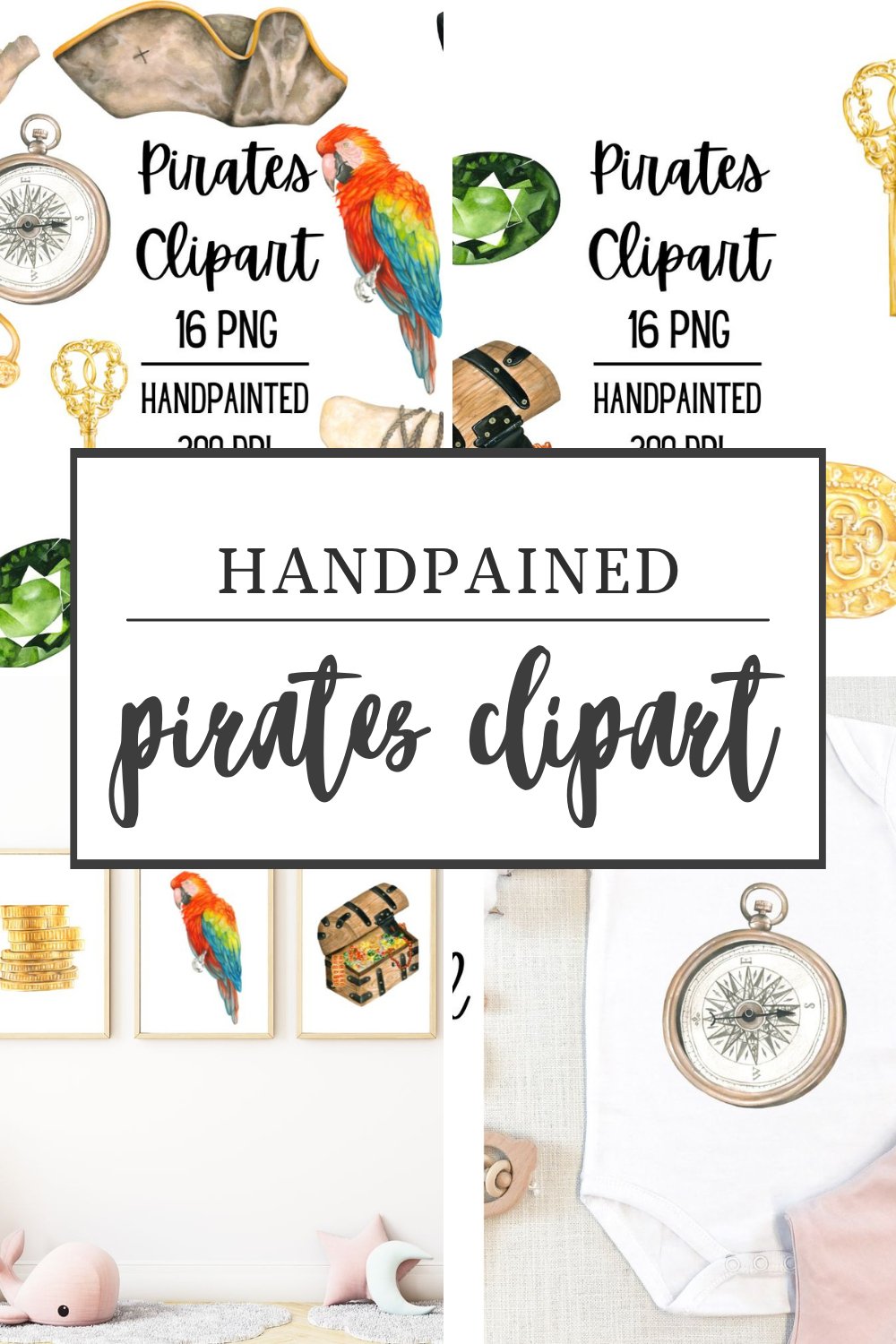 Watercolor Pirates Clipart, Pirate Party, Adventure Clipart