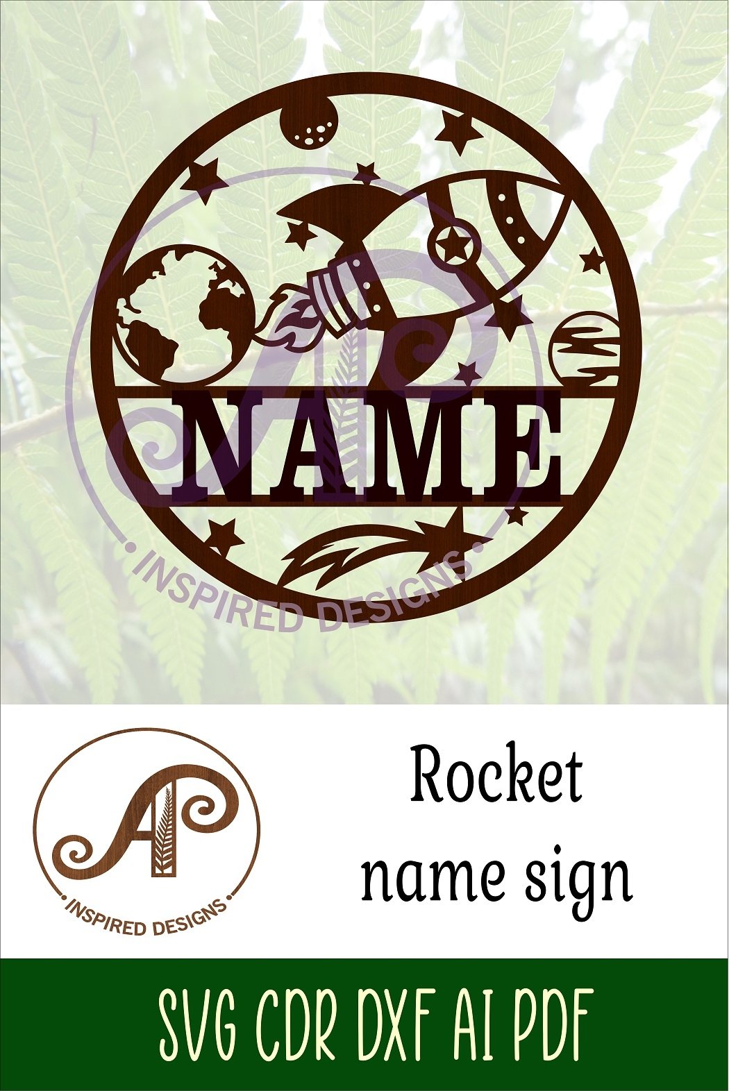 Rocket name sign svg laser cut template