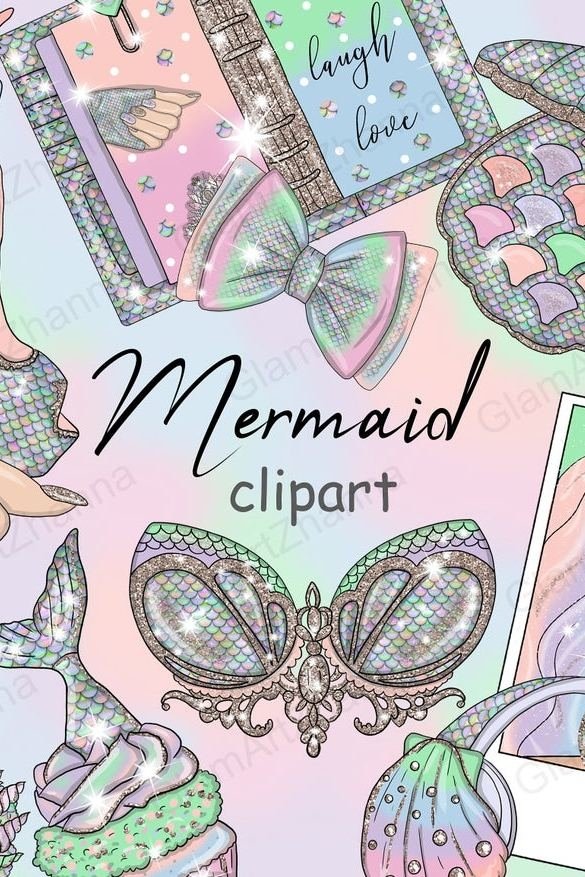 Mermaid CLIPART Cute Summer Sea Tropical Adventure Party PNG