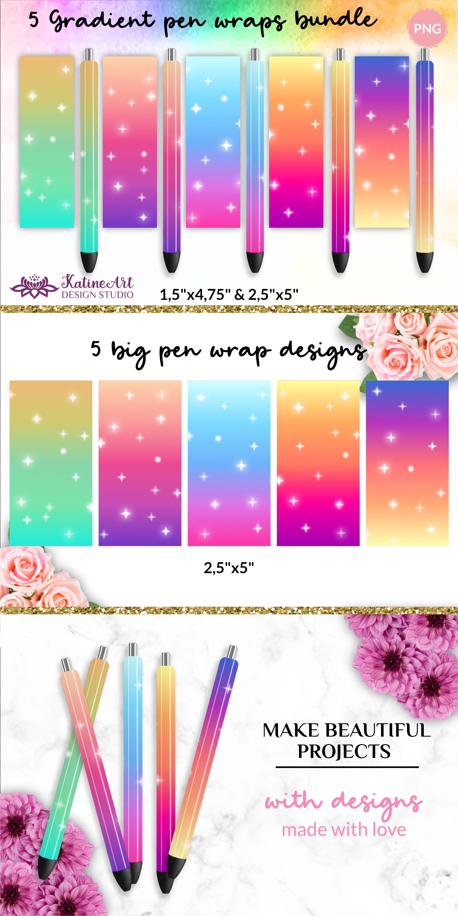 Gradient pen wrap - 5 Epoxy pen sublimation design bundle