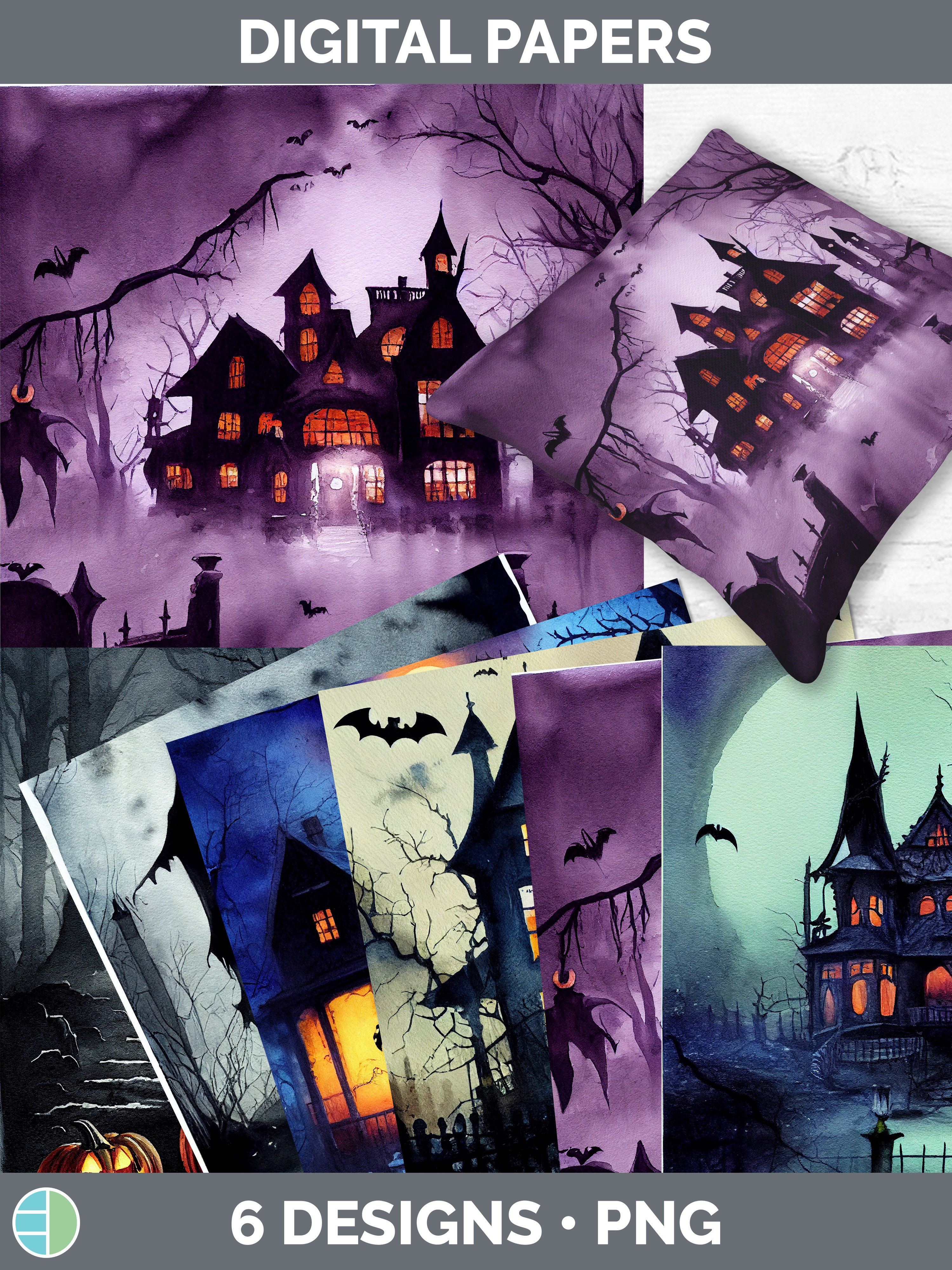 Halloween Haunted House Backgrounds | Digital Scrapbook Pape