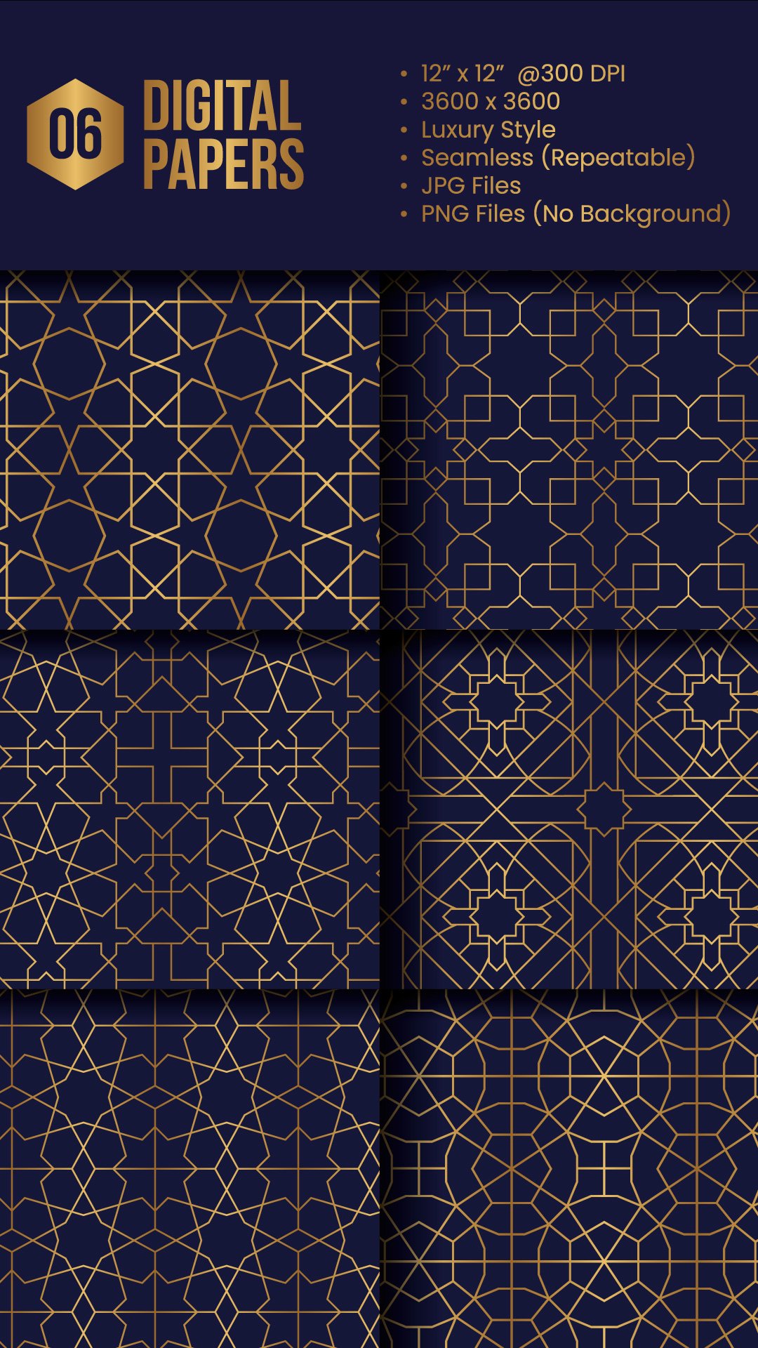 6 Luxury Digital Papers with Seamless Geometric Patterns