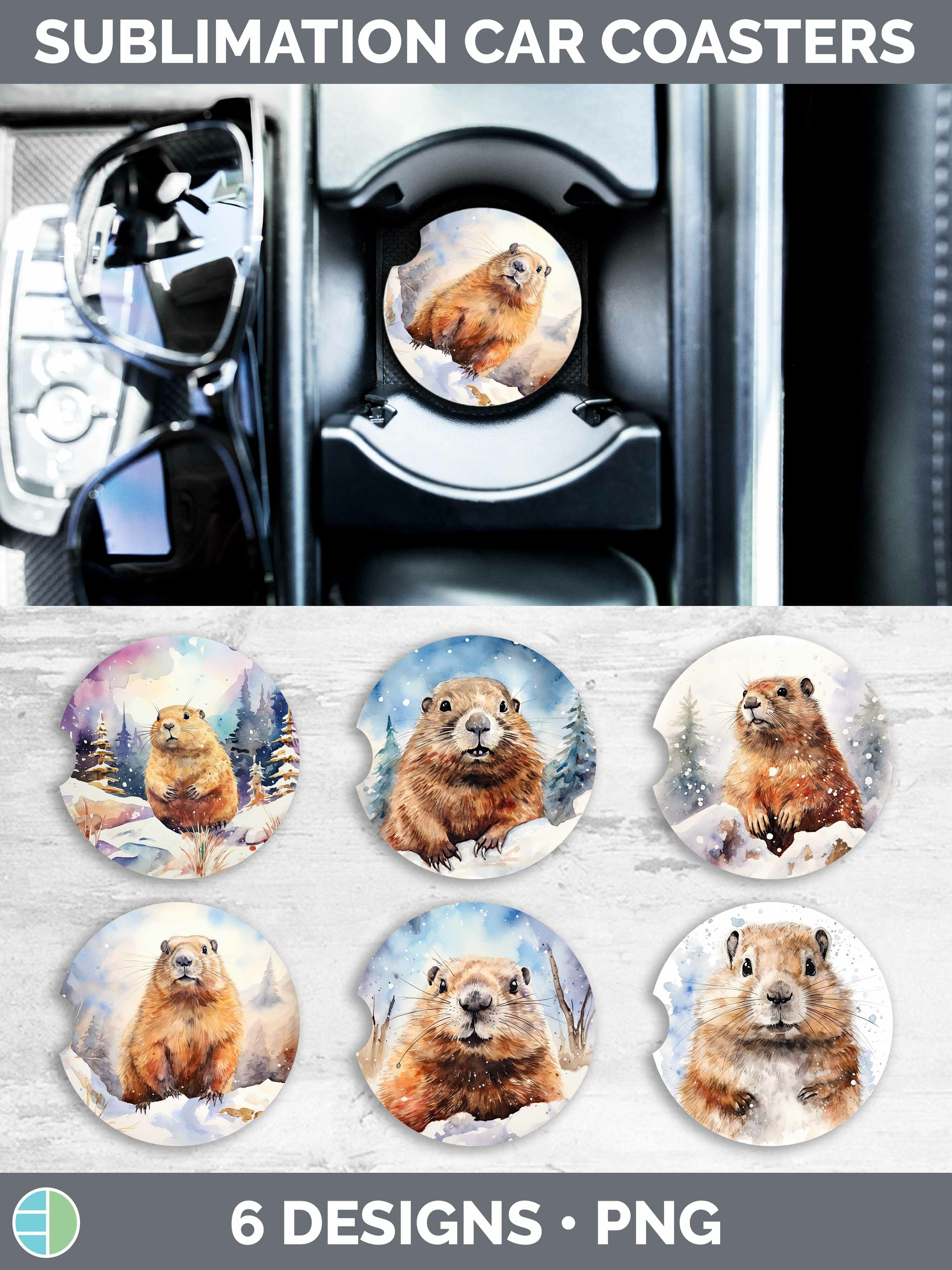 Watercolor Groundhog Car Coaster | Bundle Coaster Designs