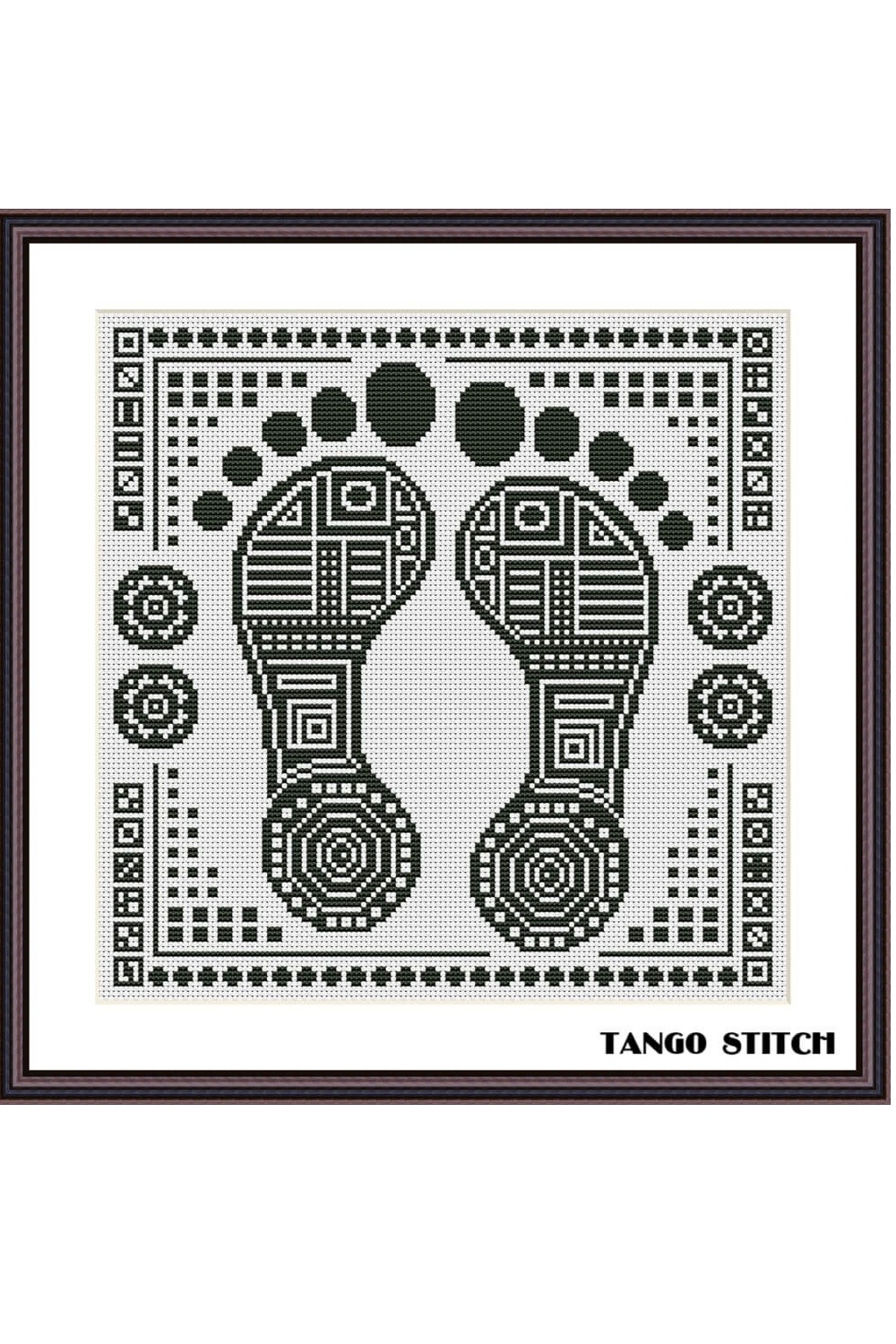 Footprints silhouette black geometric cross stitch pattern