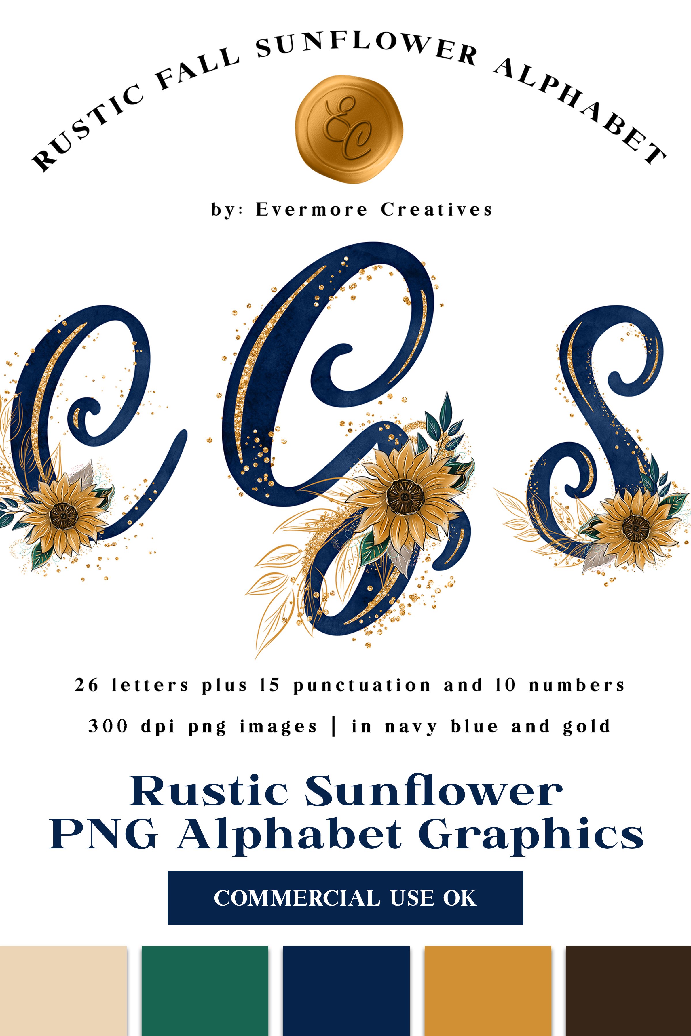 Rustic Farmhouse Sunflower Alphabet in Navy Blue & (1314522)