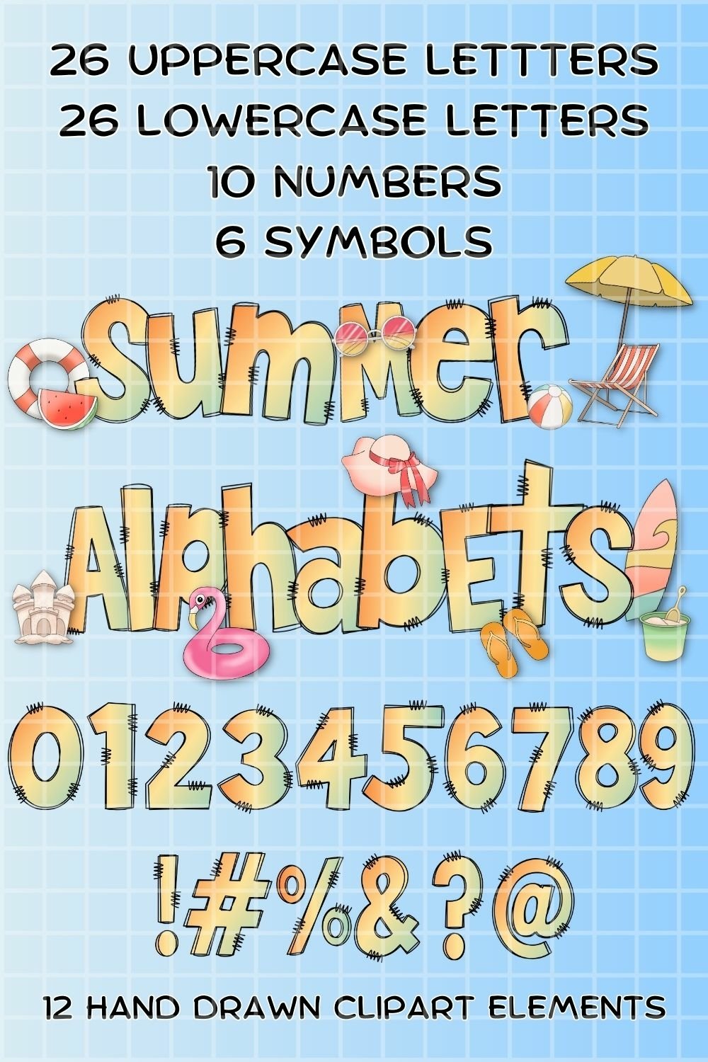 Summer Alphabet PNG's & 12 Cliparts Elements