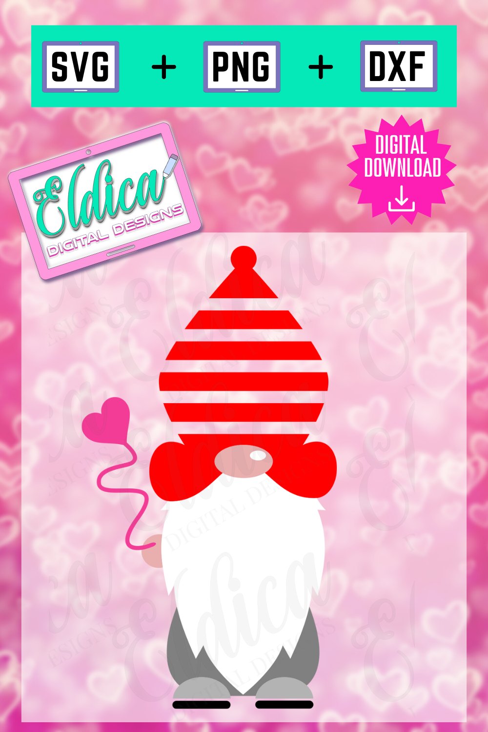 Valentine gnome svg, Gnome valentine png, Garden Gnome