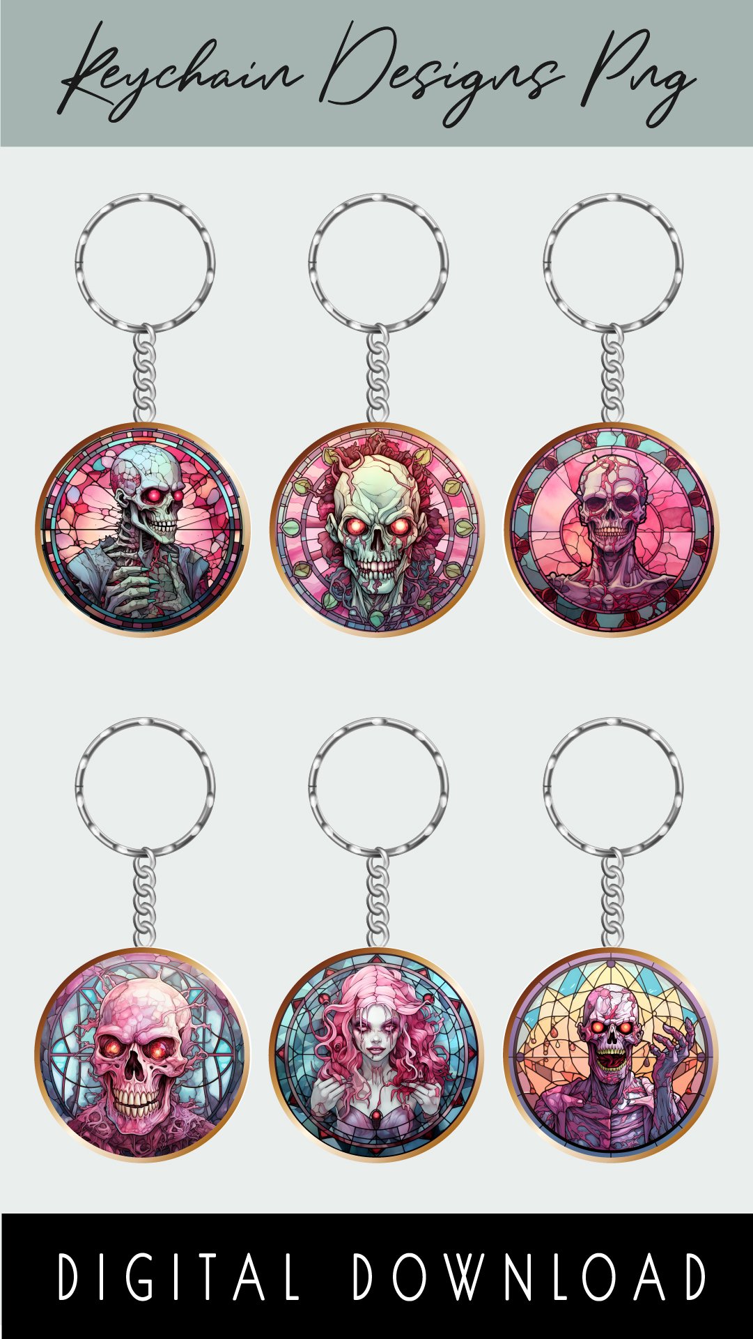 Zombie Halloween Keychain Sublimation Bundle Stained Glass