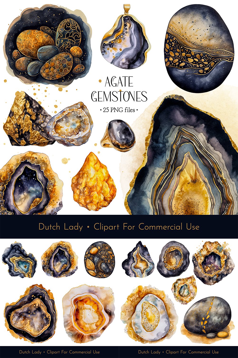 Watercolor Agate Gemstone Clipart Set