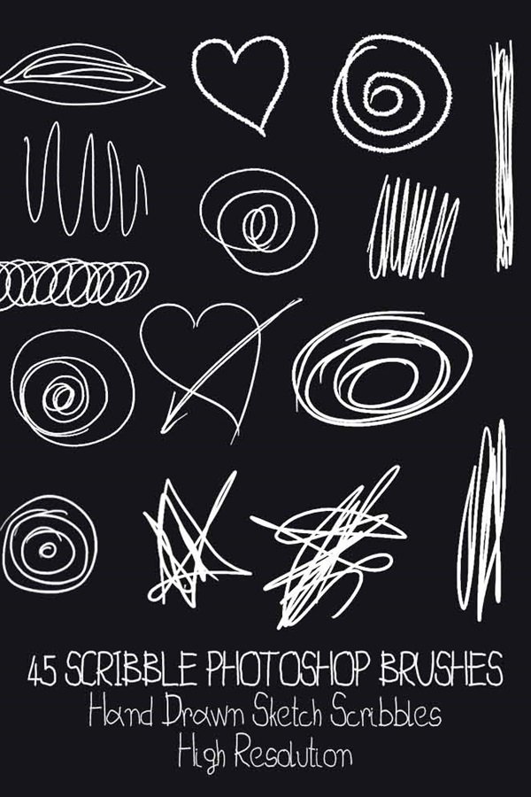 45 Scribble Photoshop Brushes ABR.- Pack 1