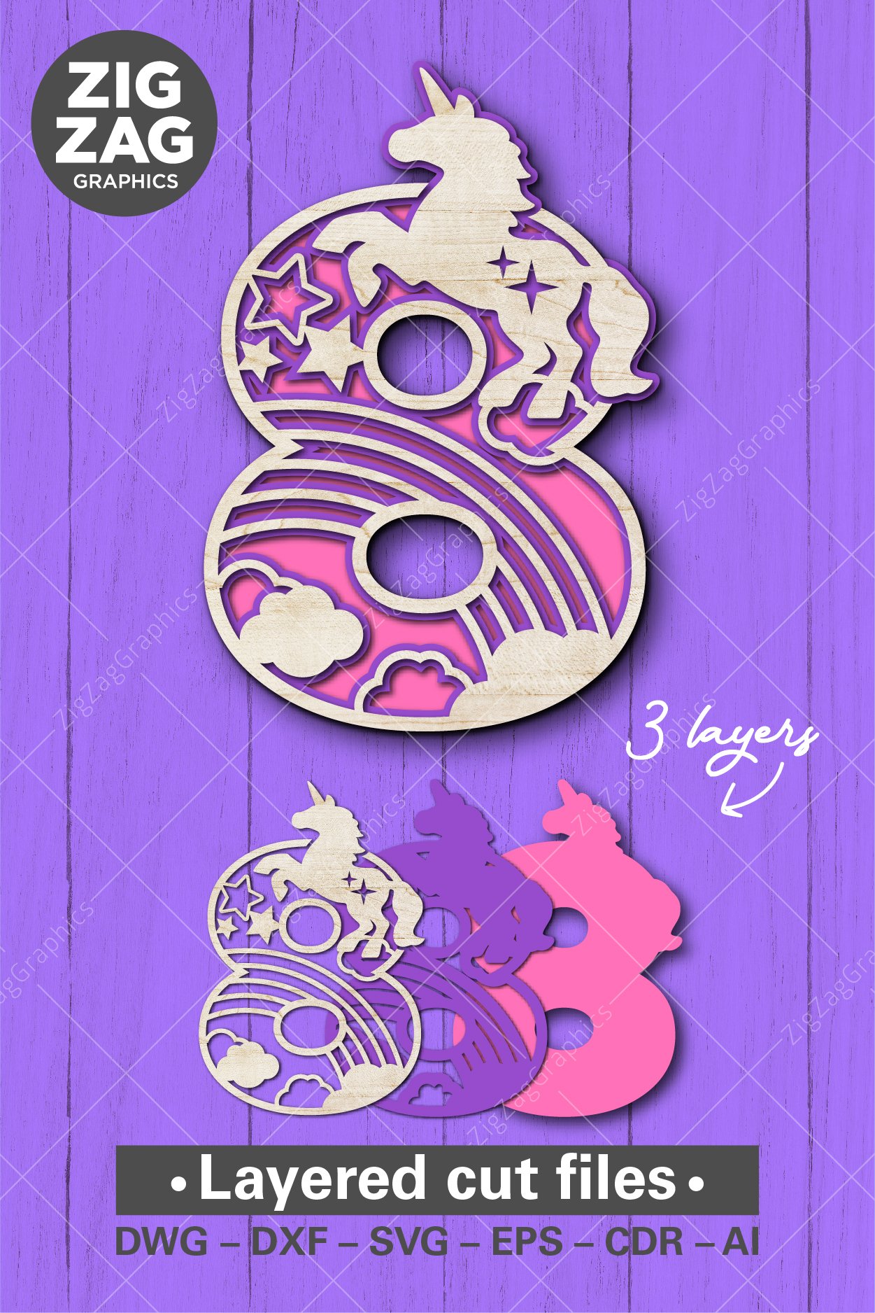 3D Layered Layered Number 8 svg cut file