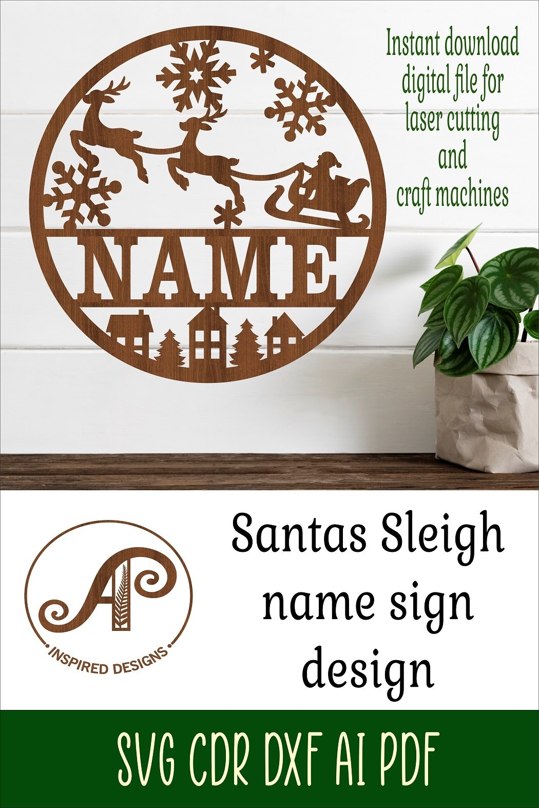 Santa Sleigh Christmas Name sign svg laser cut template