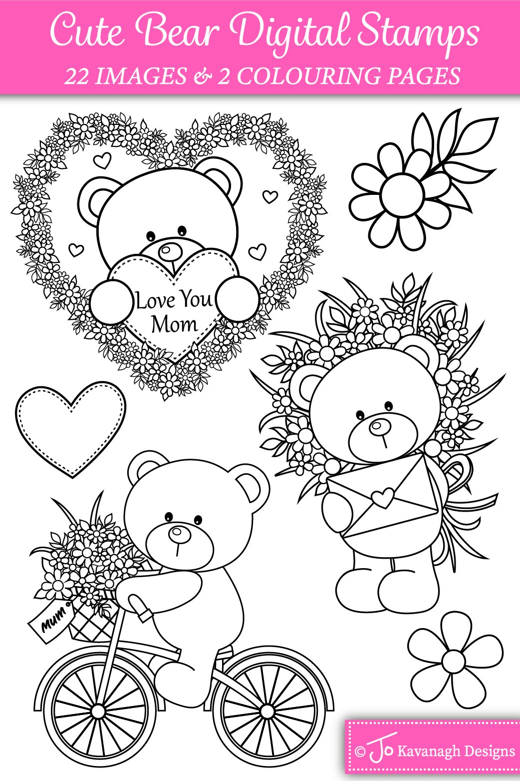 Mothers Day, Digital Stamps, Cute Bears, Mom, Mum