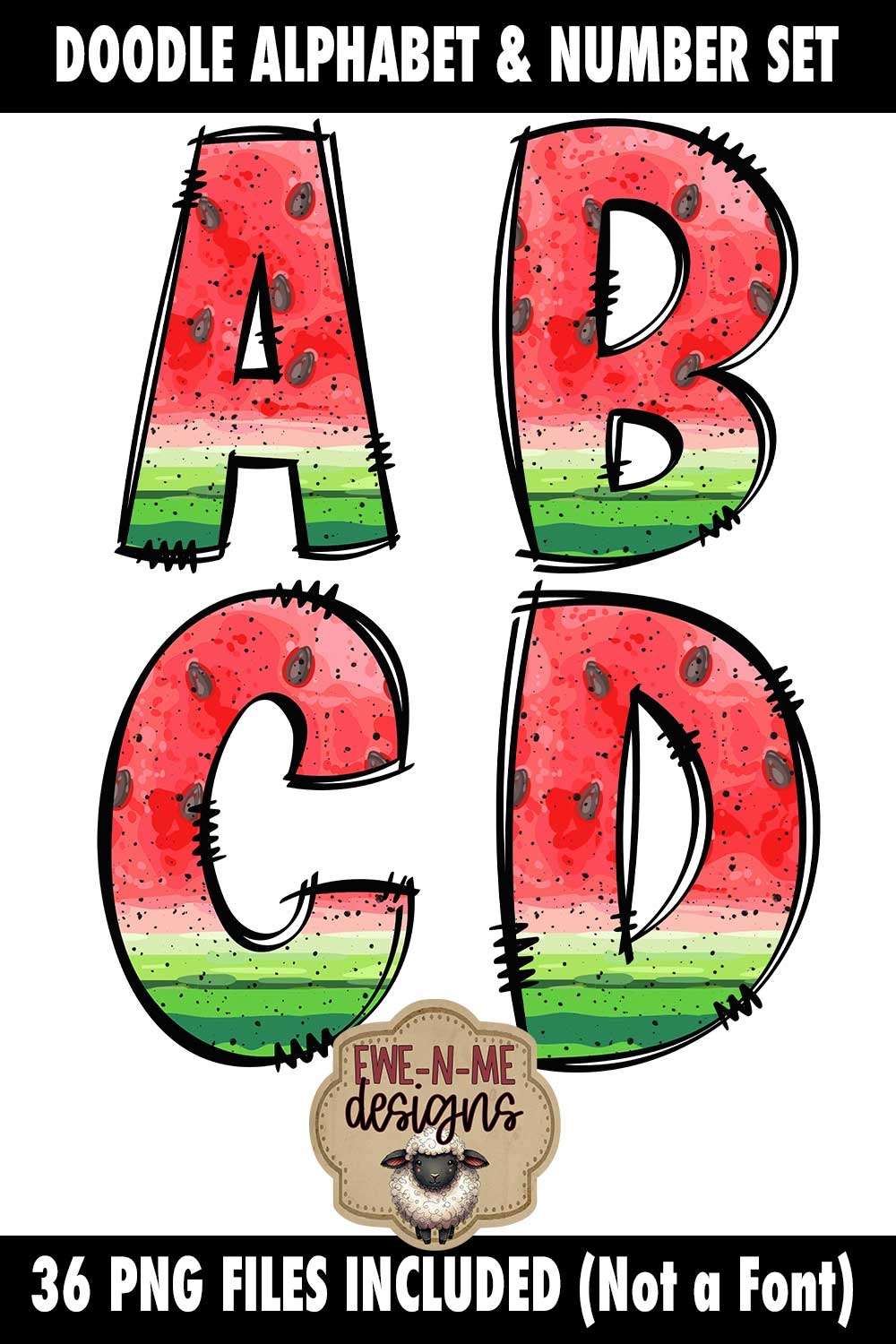 Watermelon Doodle Alphabet Numbers | Summer PNG Files