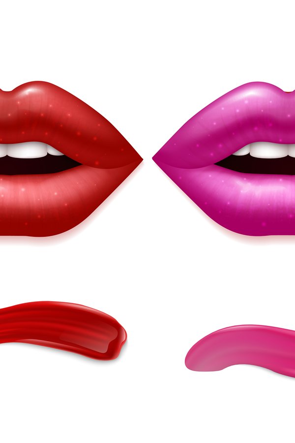 Realistic vector lips and lipstick smears isolated on white