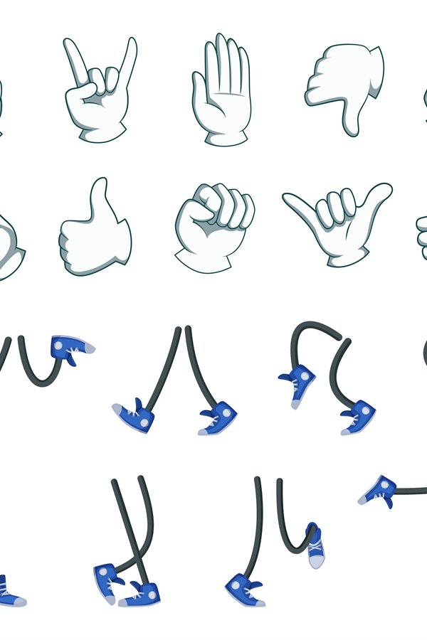 Vector big set of hands and legs. Collection for cartoon ani