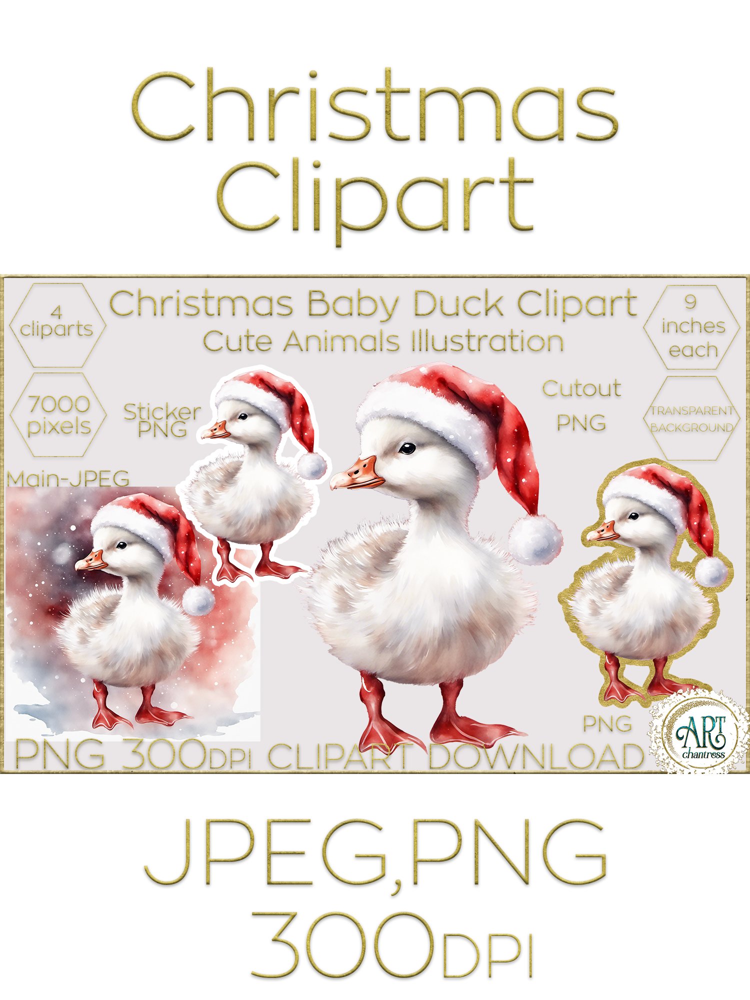 Christmas Duckling Clipart Winter Decor Printable Watercolor