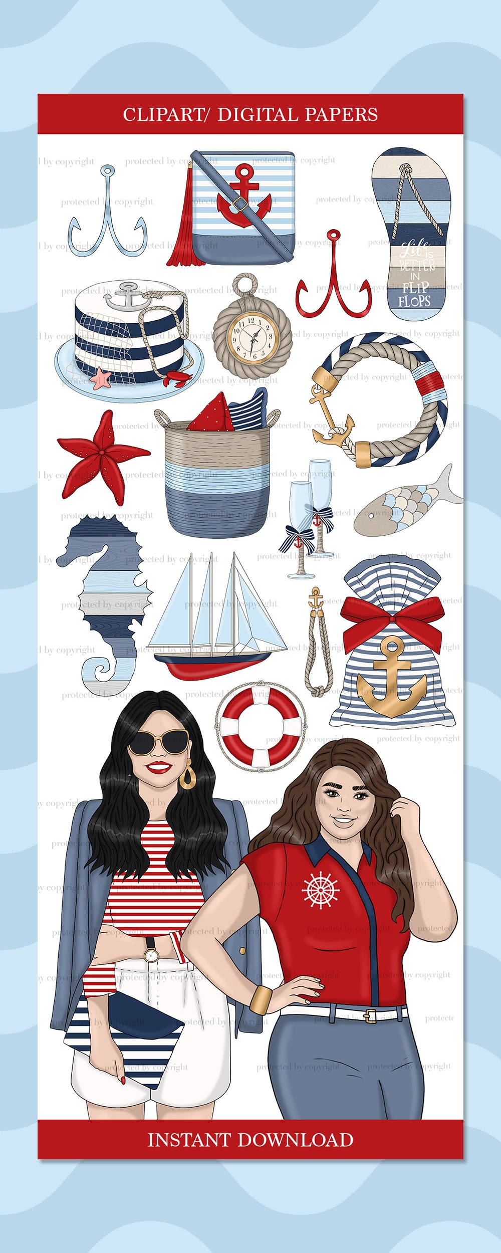 Nautical Clipart | Travel Girl Illustration Set
