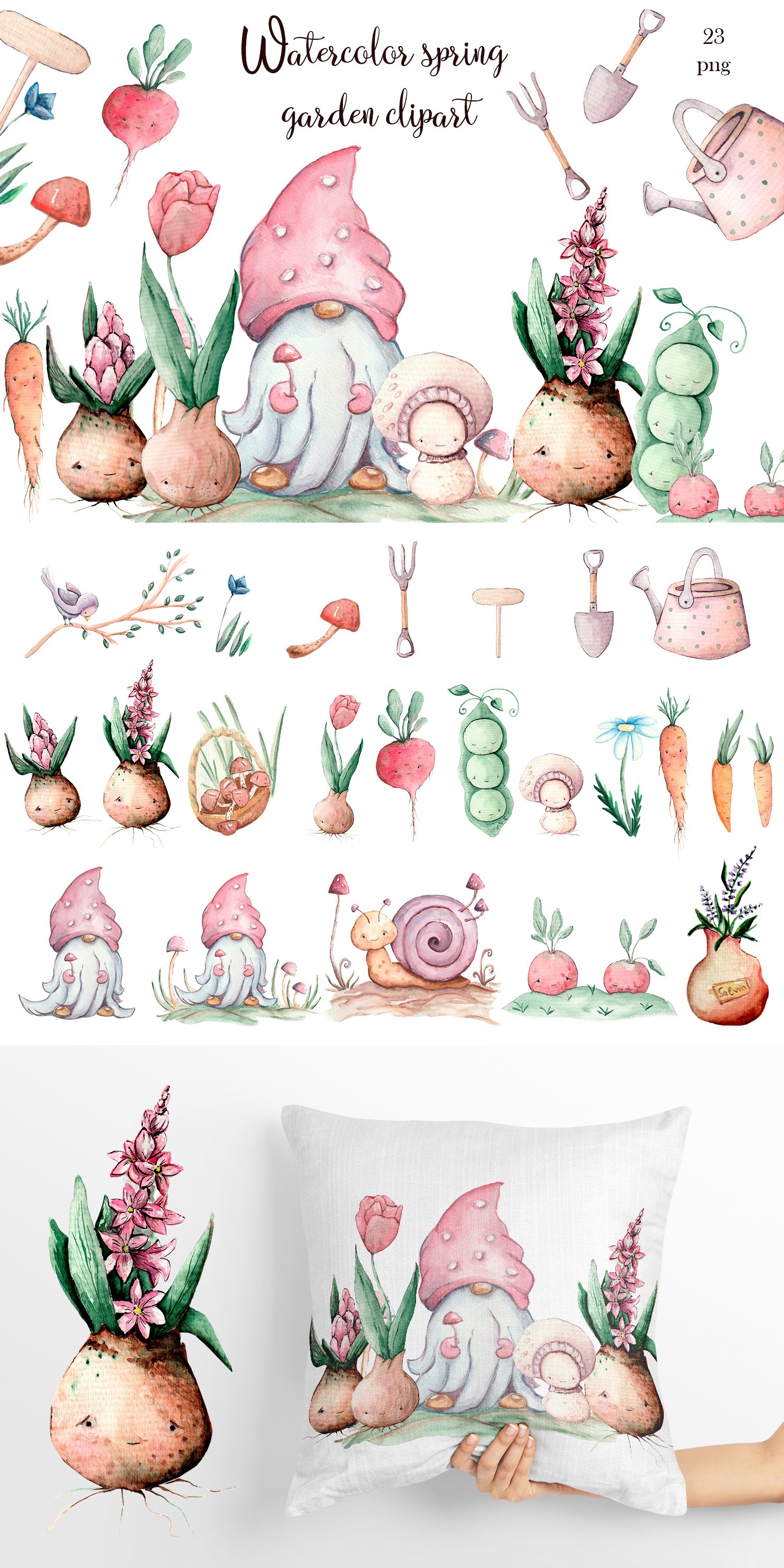 Watercolor Spring Garden Clipart, Spring Bulb Flowers