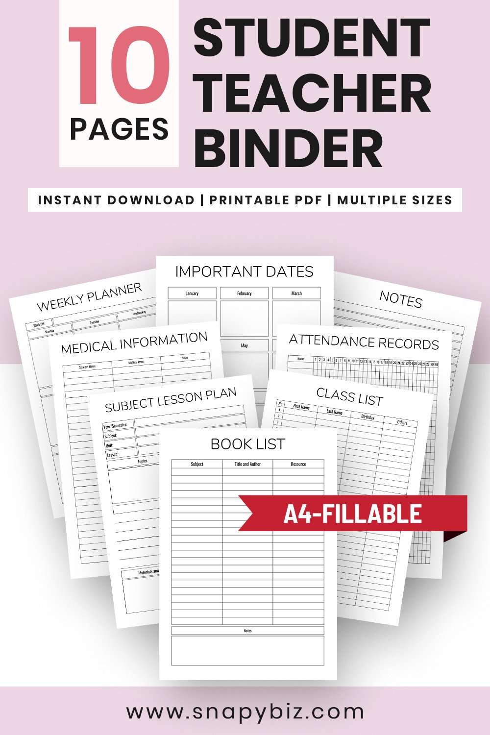 Printable Student Teacher Binder Template