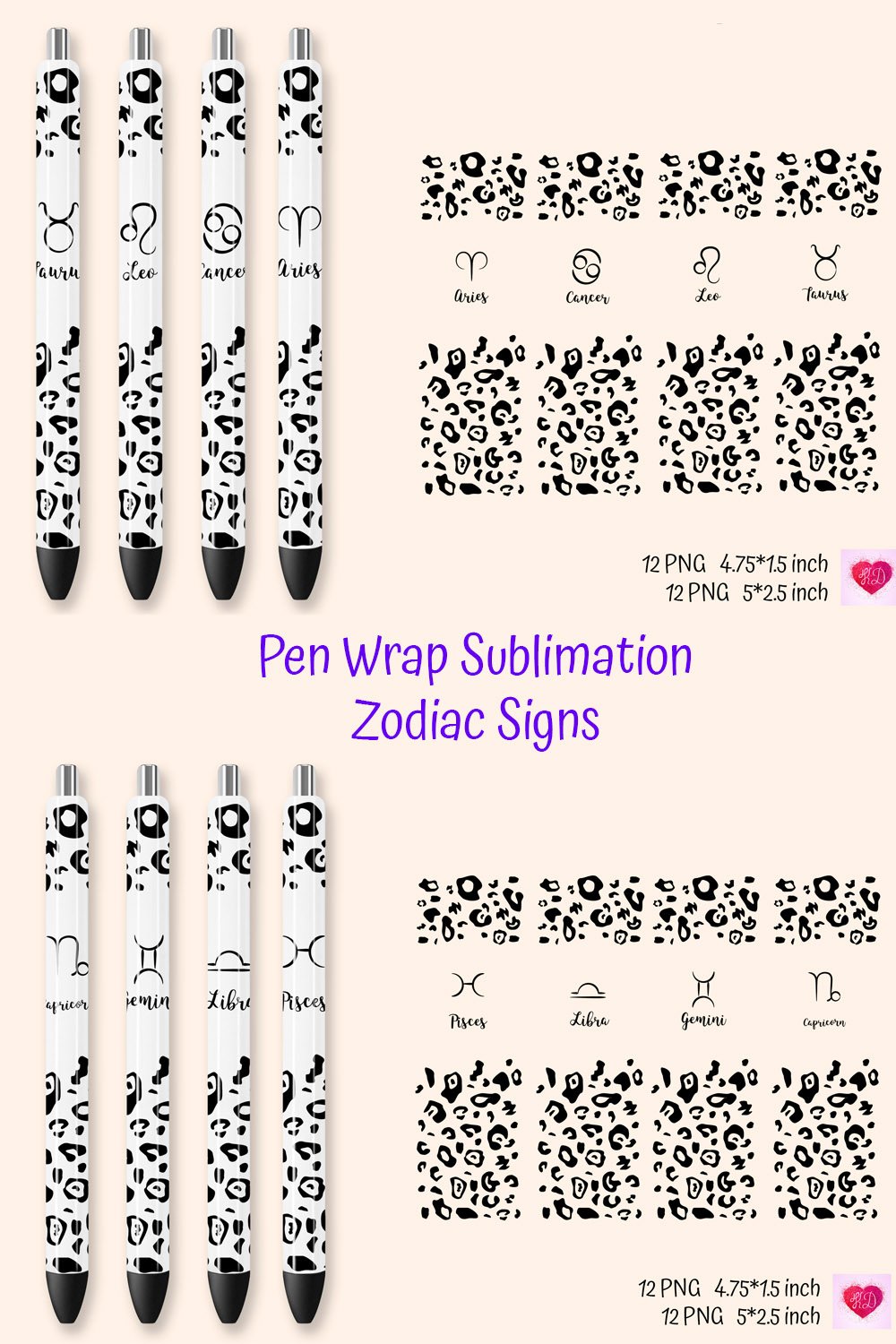 Zodiac Signs Pen Wrap Sublimation. Waterslide Pen Wraps