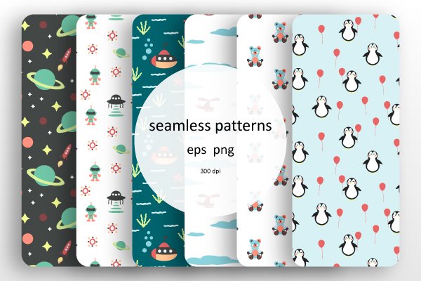 6 Seamless patterns with boys design (933424)