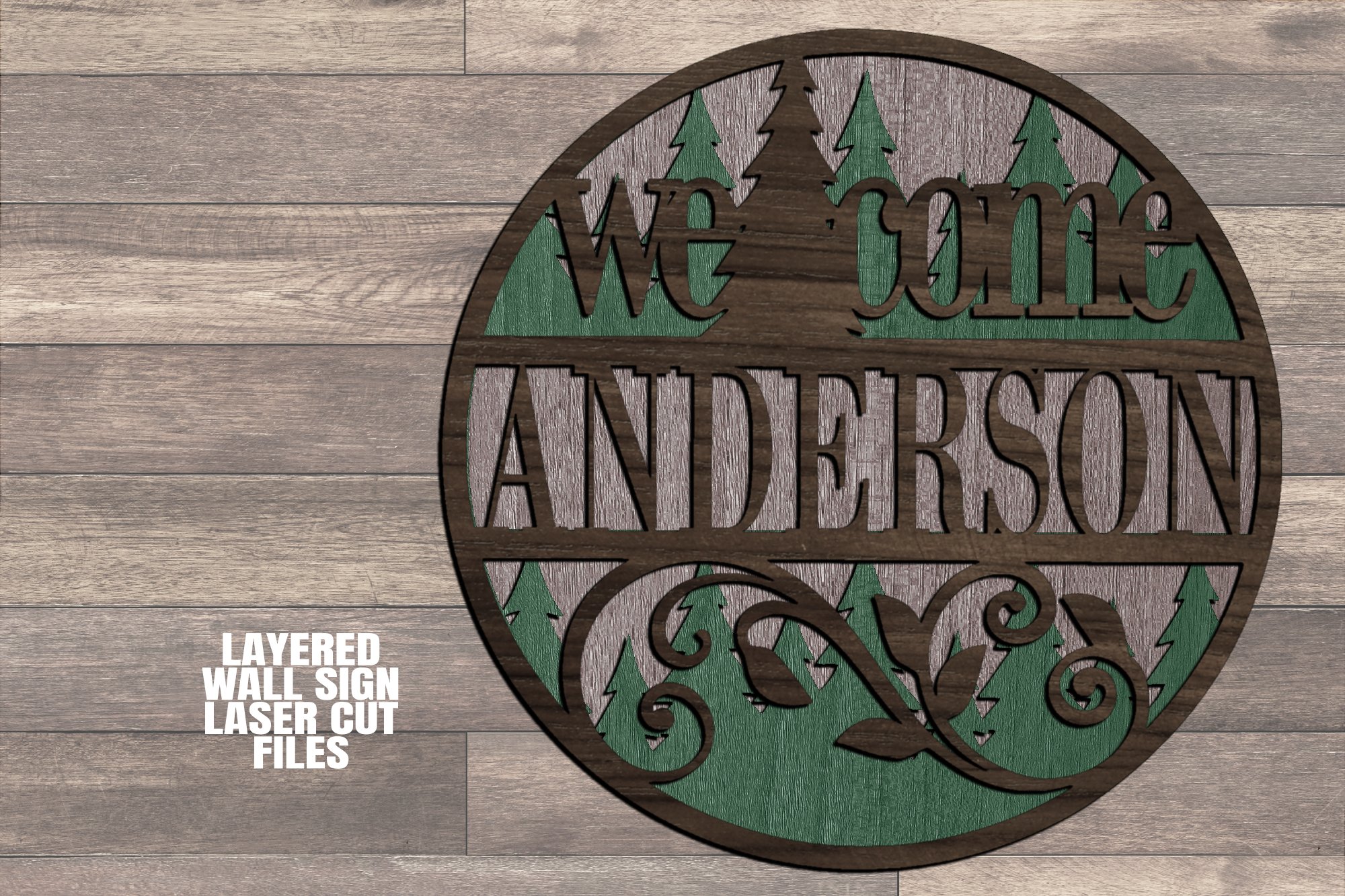 Monogram Welcome Sign SVG | Pine Tree SVG | Laser Cut Files