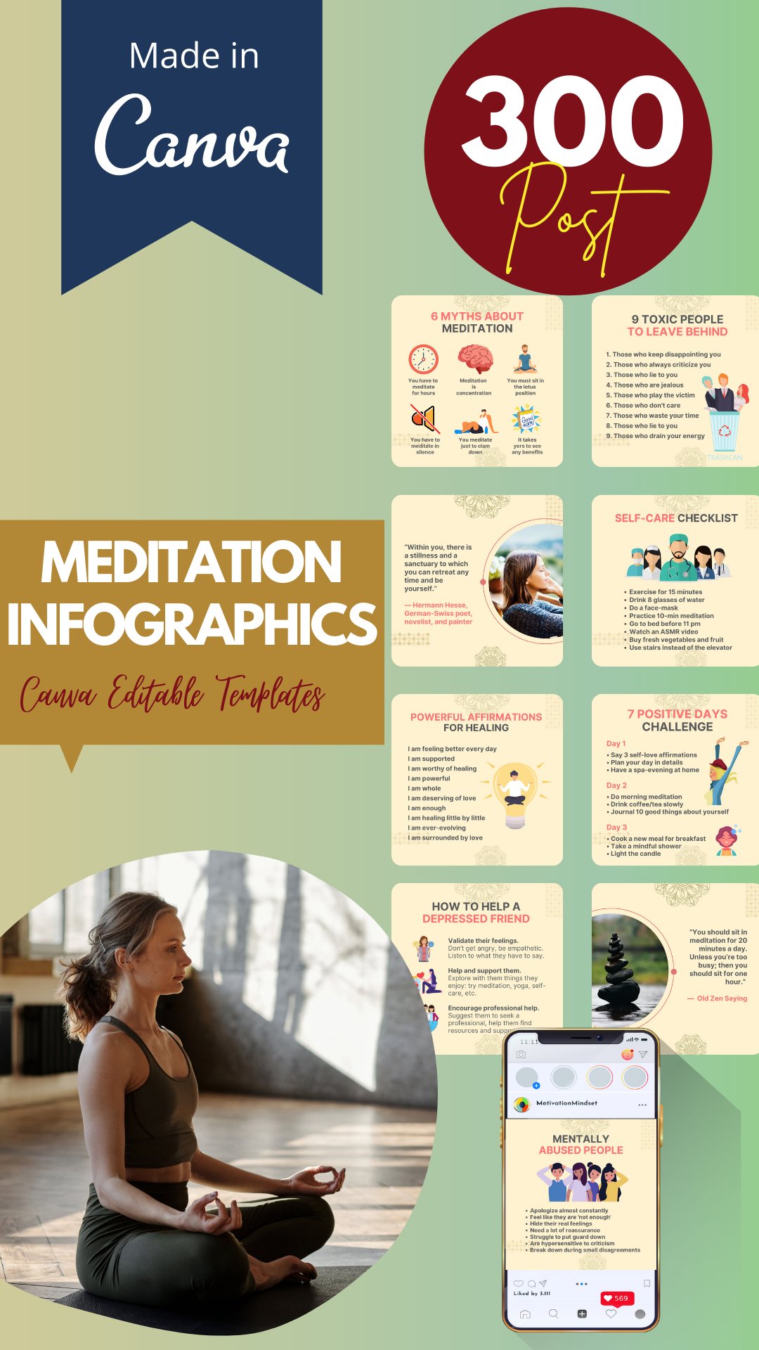Meditation Templates Canva Editable Infographics