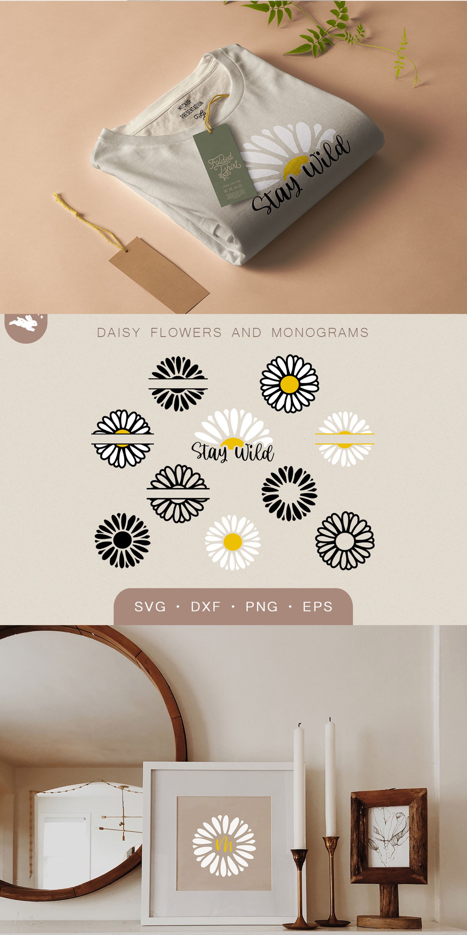 Daisy monograms SVG bundle, Daisy flowers SVG