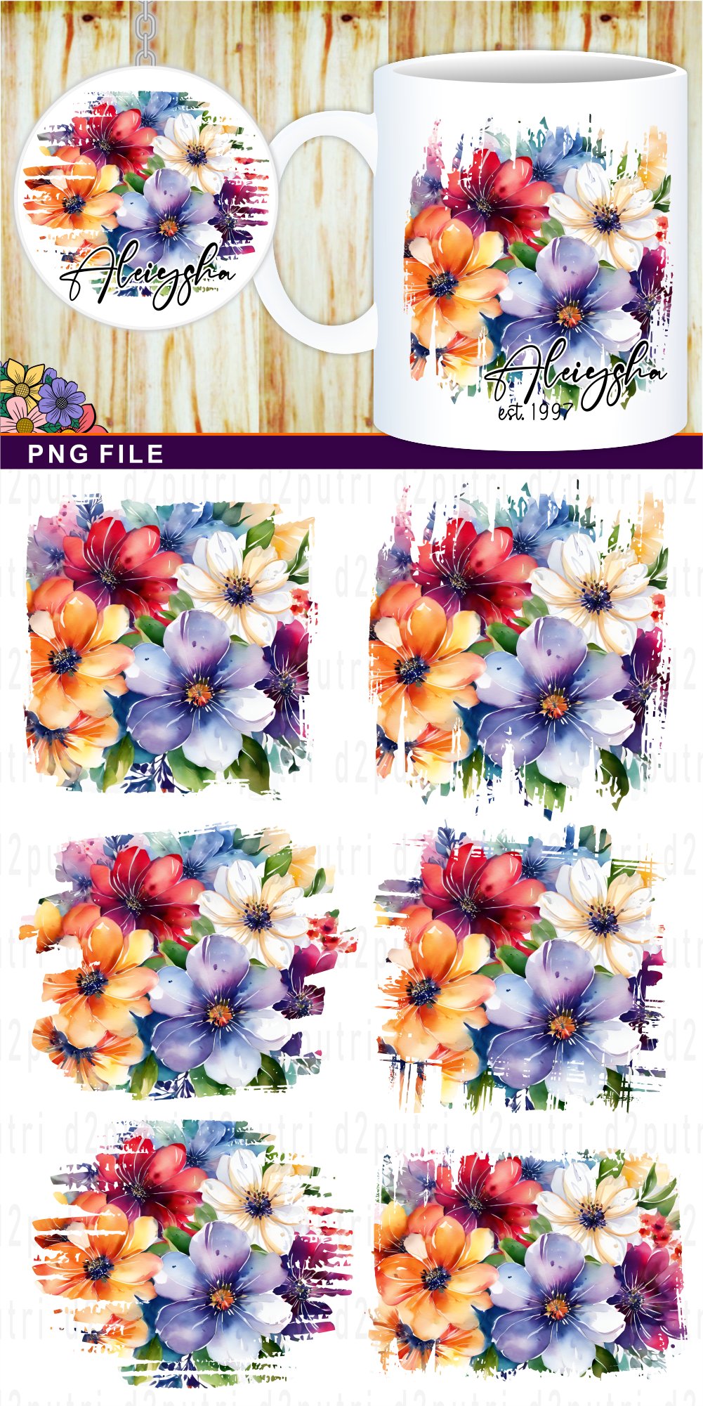 Distressed Flowers Sublimation Backgrounds, Mug & Keychain