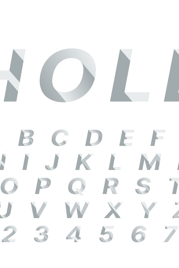 Hole font. 3d deep shadowed typography design, push deepenin