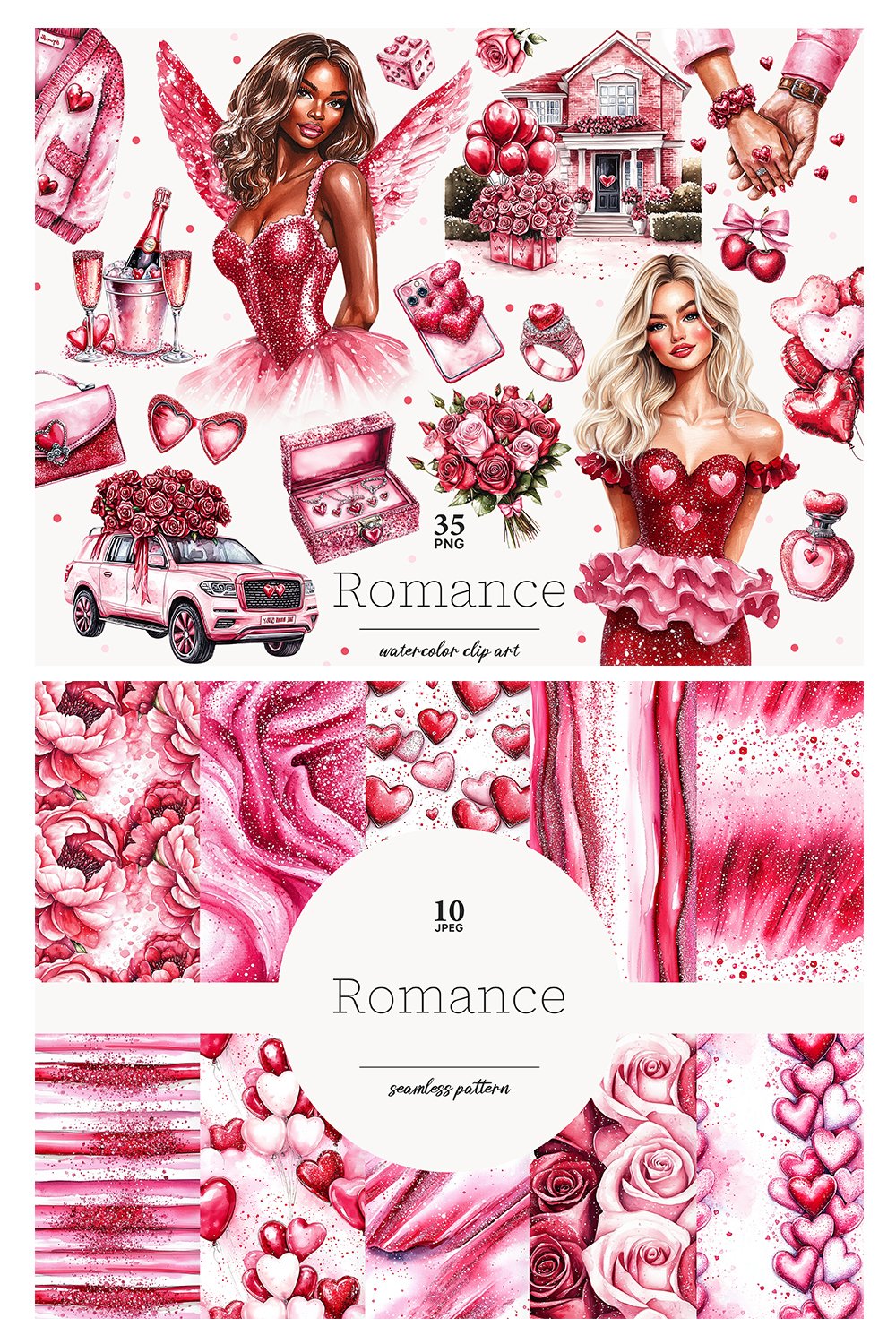 Valentine's Day Seamless Pattern | Romantic Papers Bundle