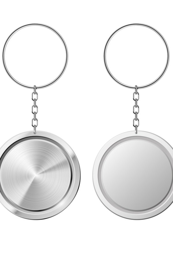 Realistic 3D key ring template. Plastic keychain with metal