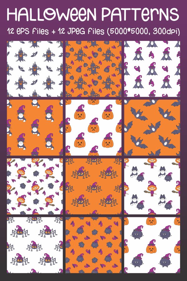 Halloween seamless patterns with cute characters